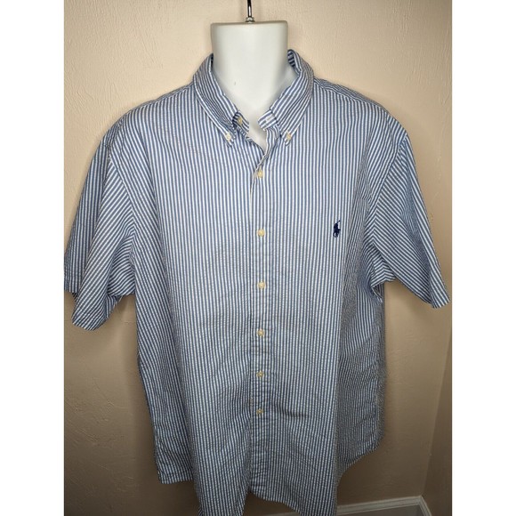 Polo Ralph Lauren | Shirts | Ralph Lauren Seersucker Button Down Shirt Shirt Mens Xxl Blue White ...